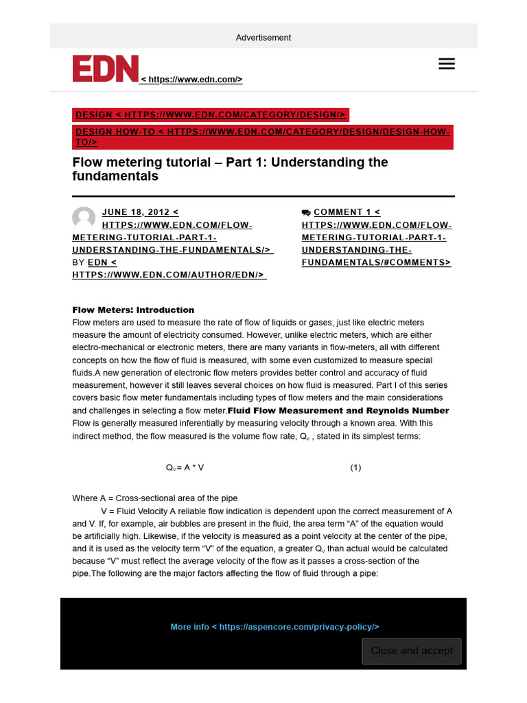 EDN - Flow Metering Tutorial - Part 1 - Understanding The Fundamentals | PDF | Flow Measurement ...