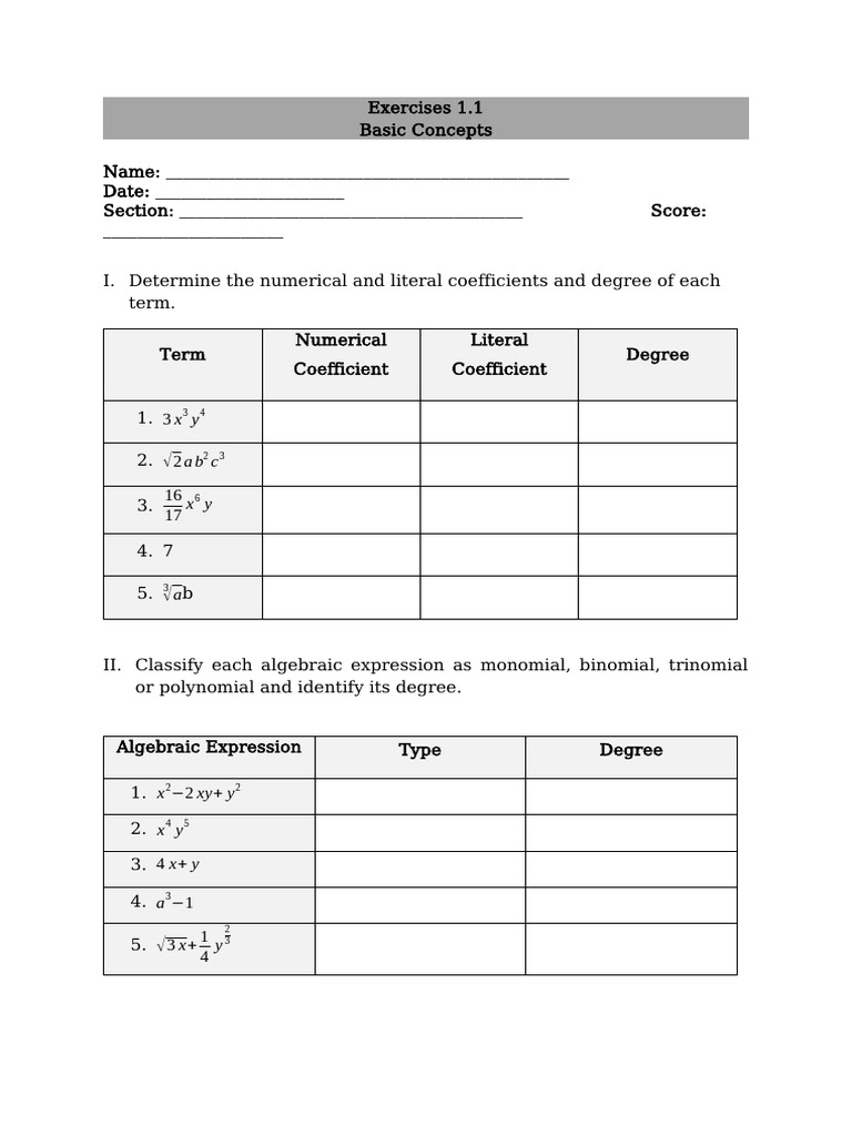 Assignment 1. Basic Concept of Algebra | PDF