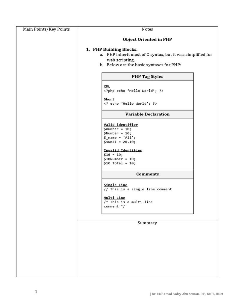 Handout - PHP Basic Building Blocks | PDF