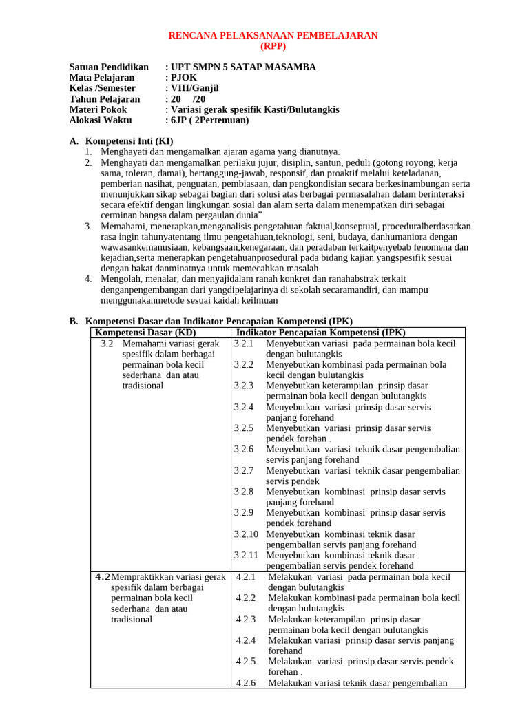 11. RPP.2 Bulu Tangkis | PDF