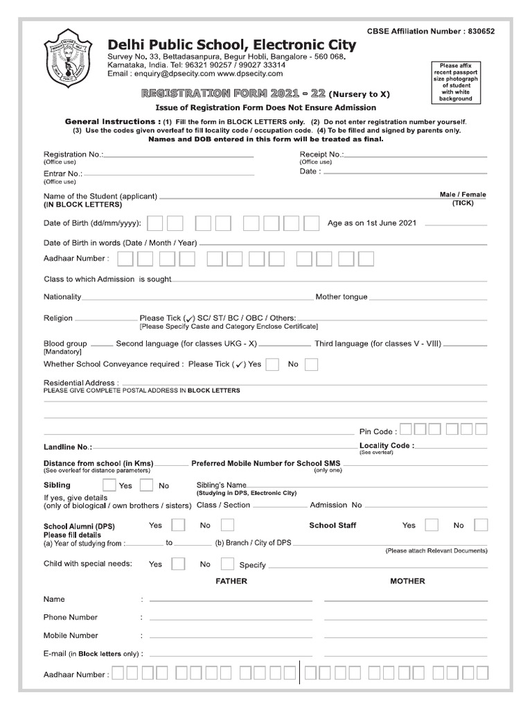 Registration Form 2021 2022 e City | PDF