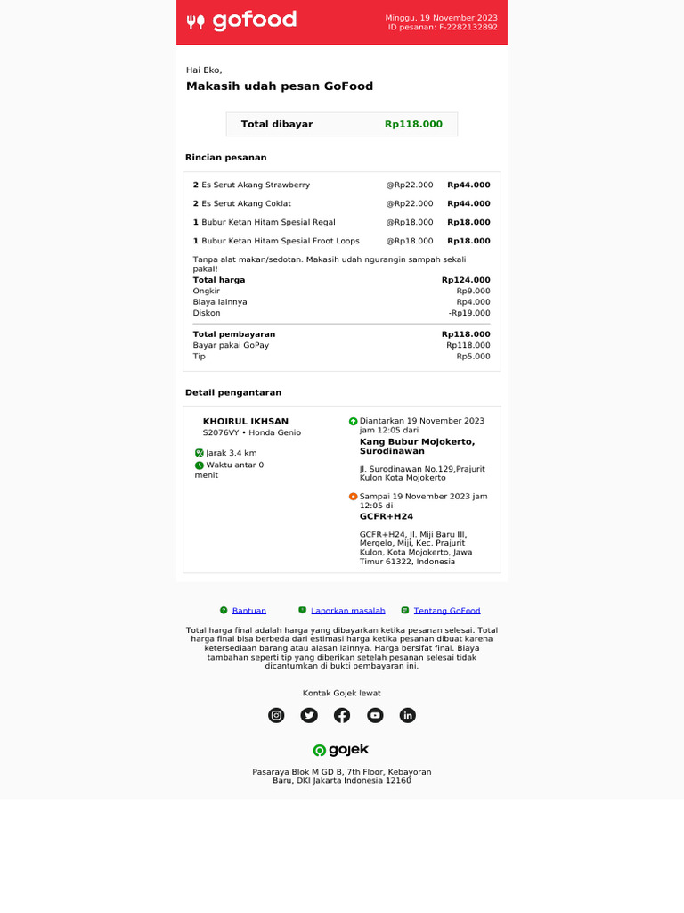 Makasih Udah Pesan Gofood: Total Dibayar | PDF