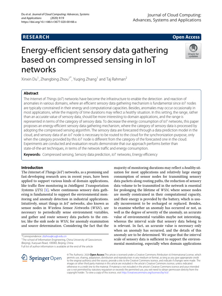 Energy-Efficient Sensory Data Gathering Based On Compressed Sensing in Iot Networks | PDF