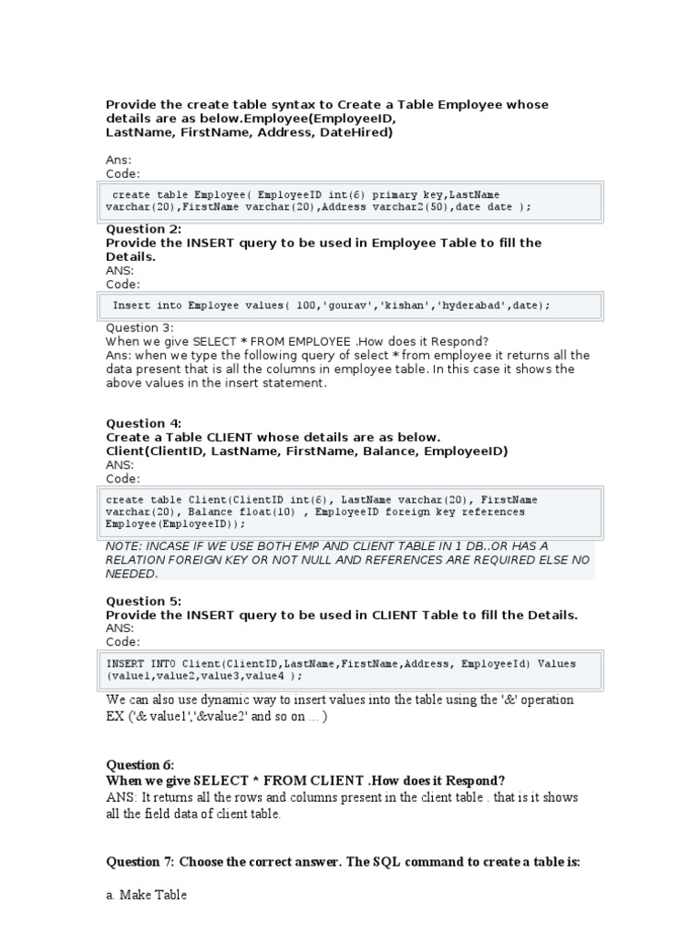 TCS Solutions | PDF | Sql | Table (Database)
