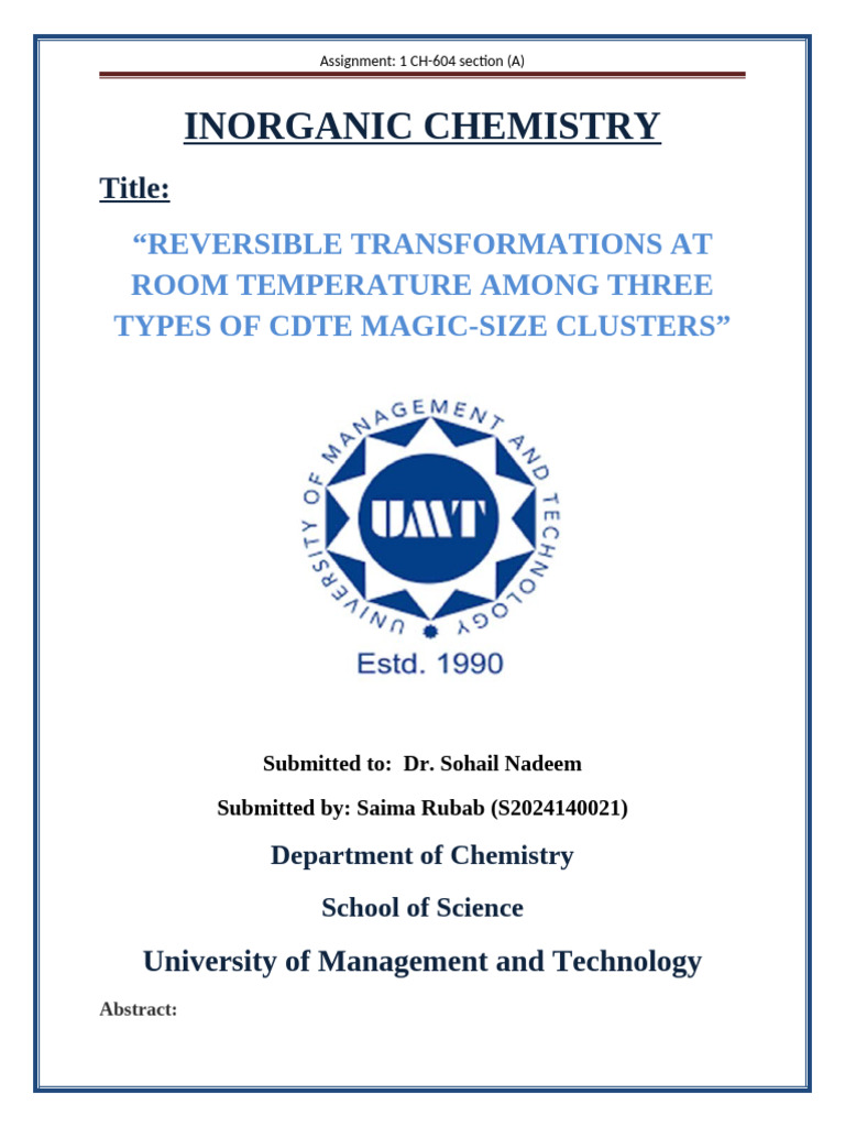 Inorganic Chemistry Assignment 1 | PDF