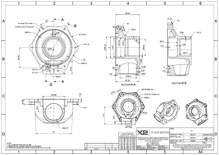 A-A B-B: 1. All Dimensions Are in MM 2. Remove All Sharp Edges ...