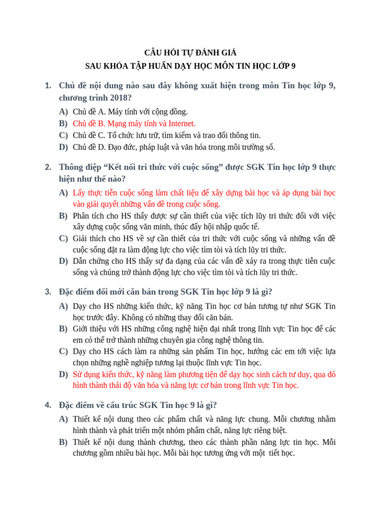 10 CauHoi TracNghiem TinHoc9 | PDF