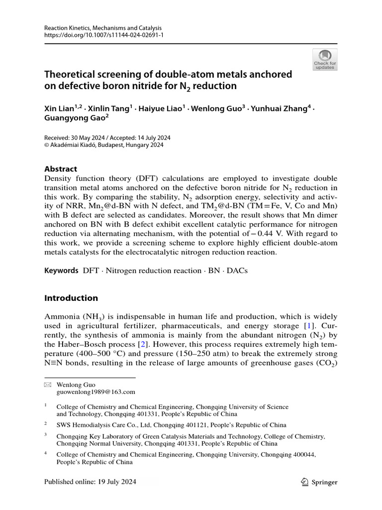 Theoretical Screening of Double Atom Metals Anchored On Defective Boron ...