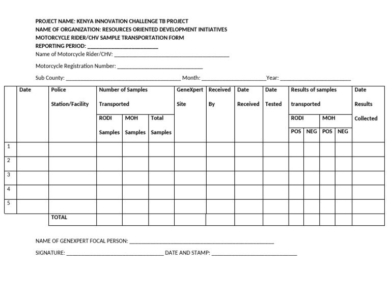 Sample Transportation Form | PDF