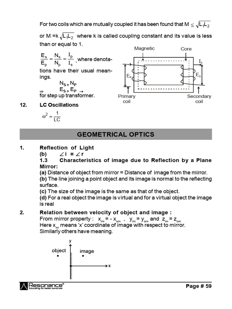 Ray Optics Formula Sheet | PDF