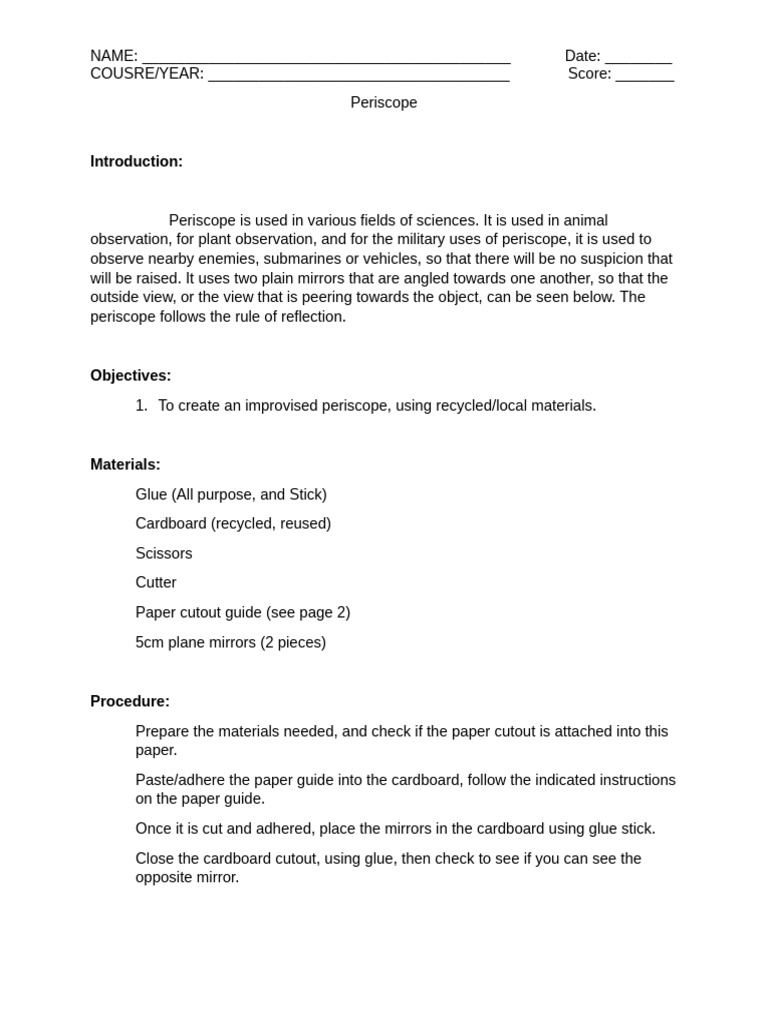 Periscope - WORKSHEET | PDF