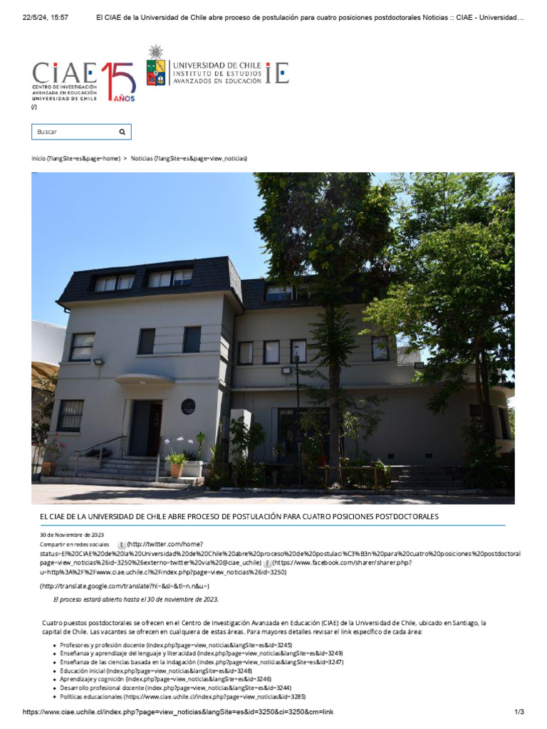 El CIAE de La Universidad de Chile Abre Proceso de Postulación Para ...
