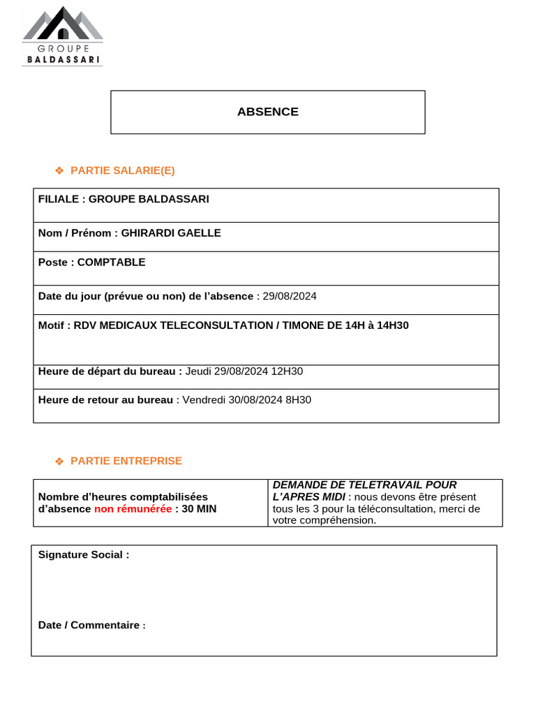 Formulaire Absence (2) | PDF