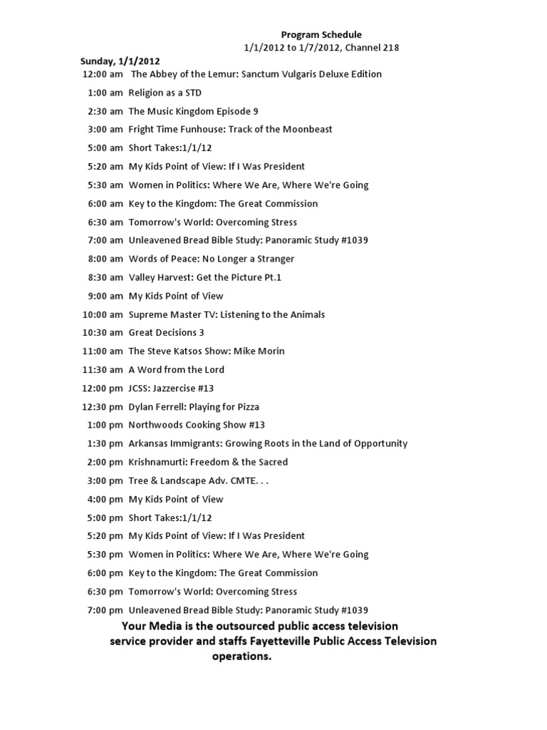 Program Schedule Sunday 1 1 2012 PDF