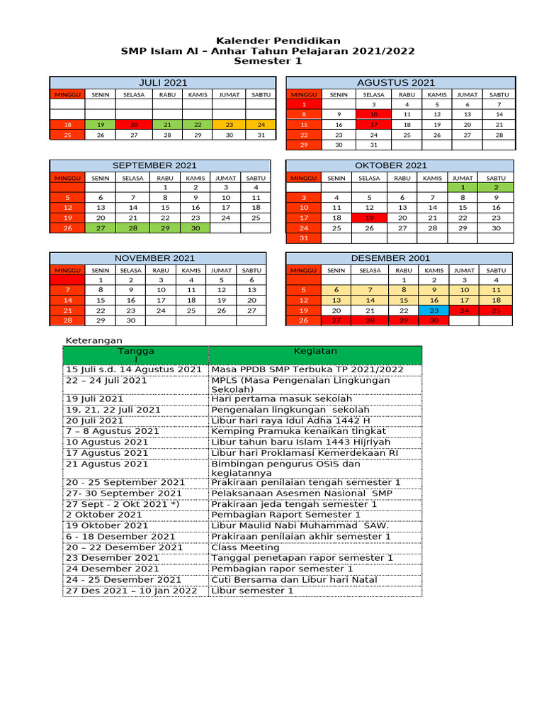 Kaldik Sekolah 2021 2022 Pdf