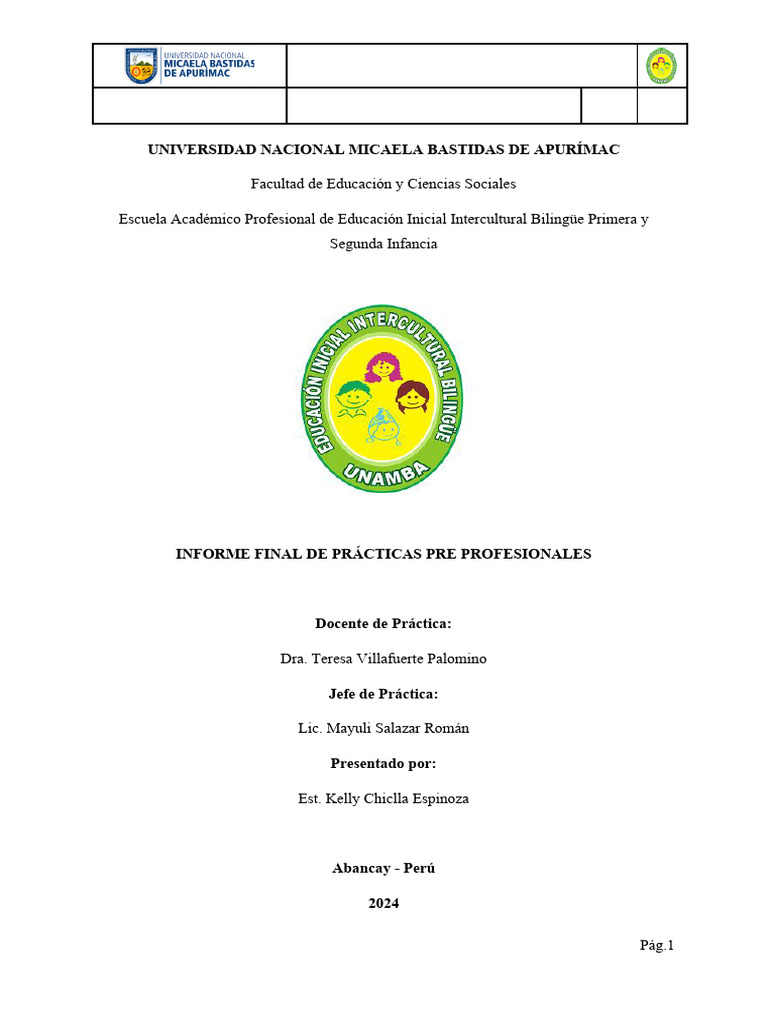 Kelly Chiclla Espinoza - 212177 - Informe de Practicas Pre ...