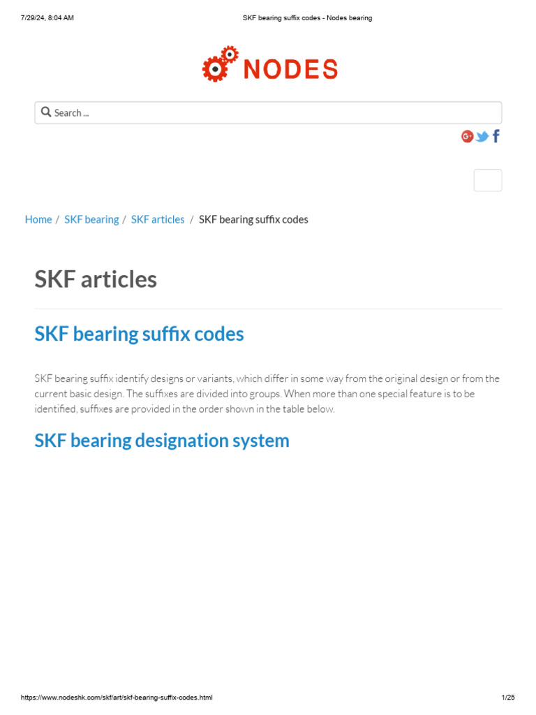 SKF Bearing Suffix Codes - Nodes Bearing | PDF
