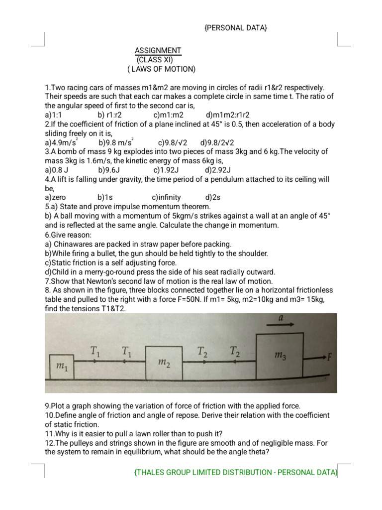 Assignment Laws Of Motion Pdf