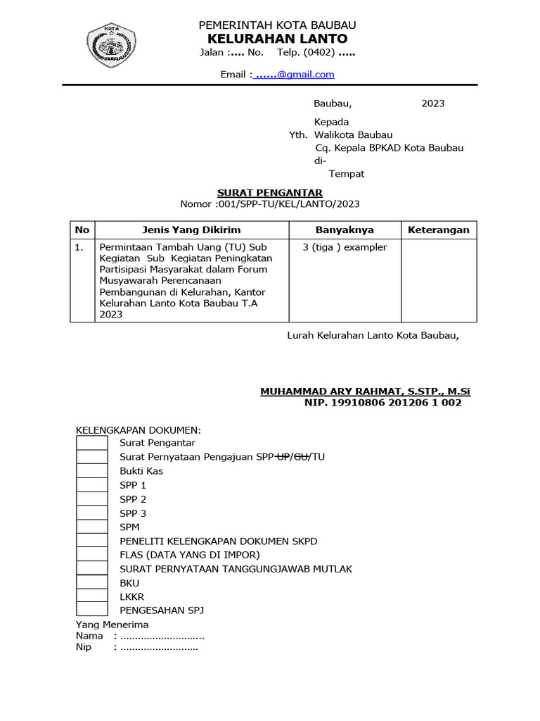 Surat Pengantar TU2.docx - Lloo | PDF