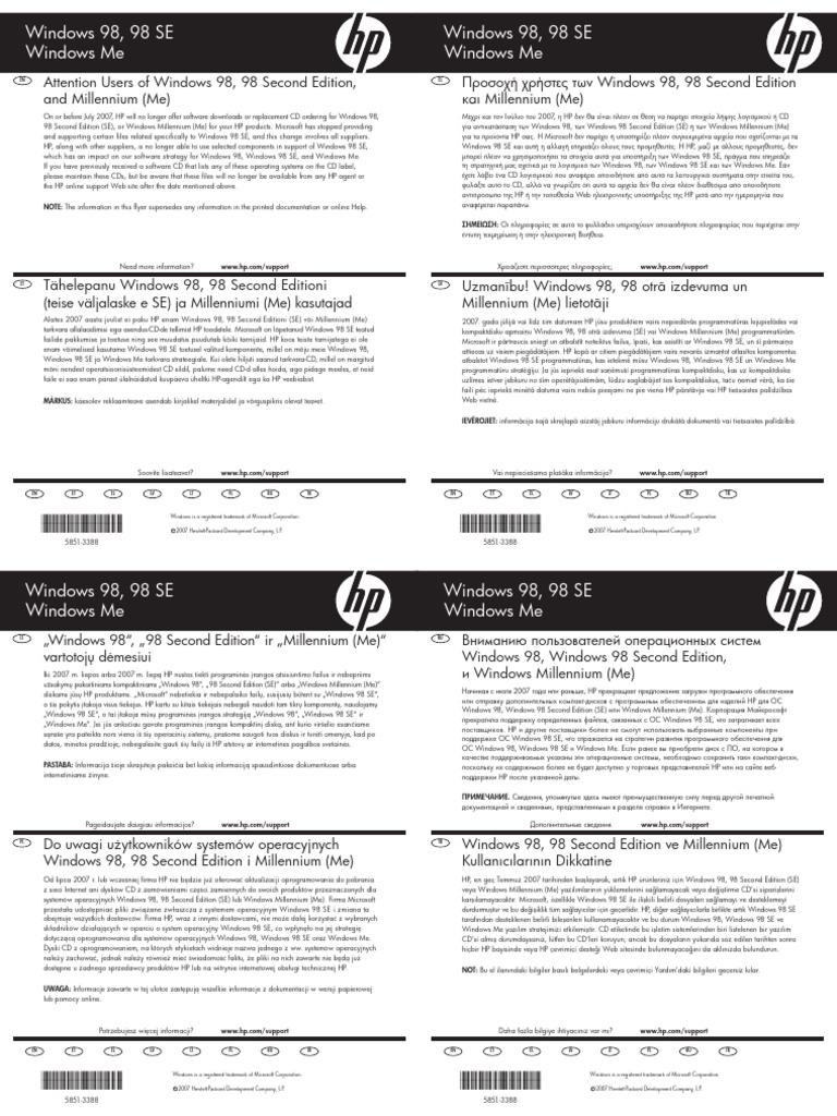 Windows 98, 98 SE Windows Me Windows 98, 98 SE Windows Me | PDF