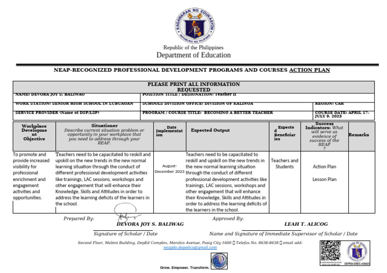 Semeo Action Plan Devora JOY | PDF