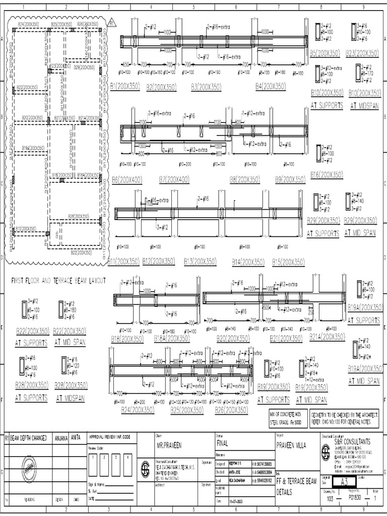 ST 103 Praveen Villa FF Beam Details | PDF