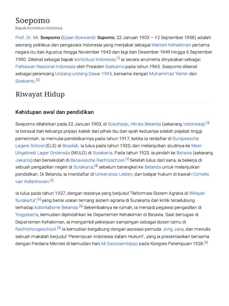 Soepomo - Wikipedia Bahasa Indonesia, Ensiklopedia Bebas | PDF