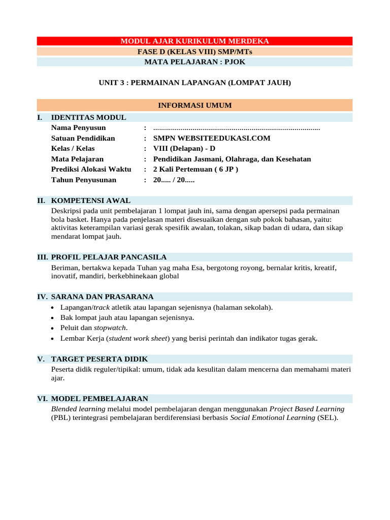Modul PJOK 8 Unit 3 | PDF