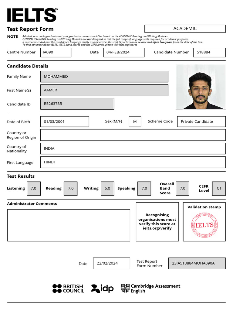 IELTS SCORE CARD NEW | PDF