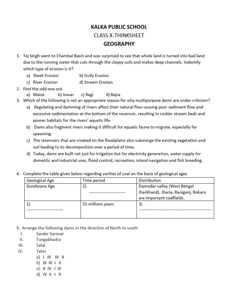 Revision Thinksheet Geography | PDF