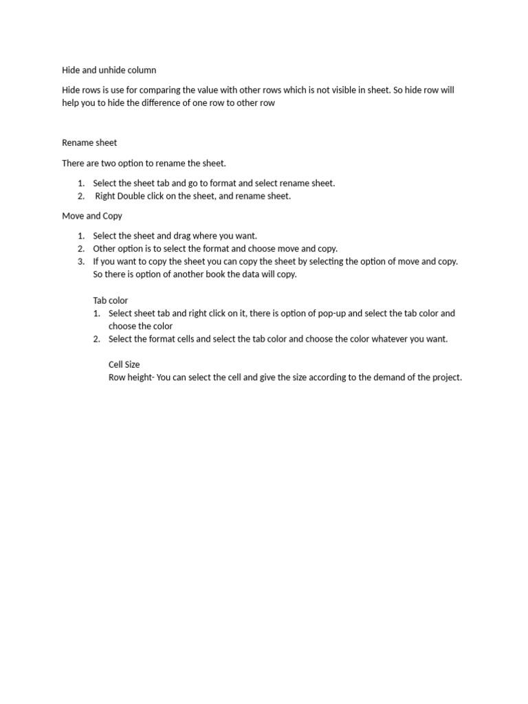 Hide and Unhide Column | PDF