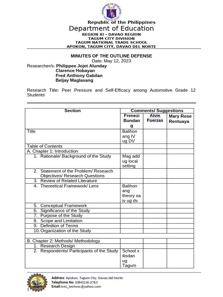 Minutes of The Outline Defense | PDF