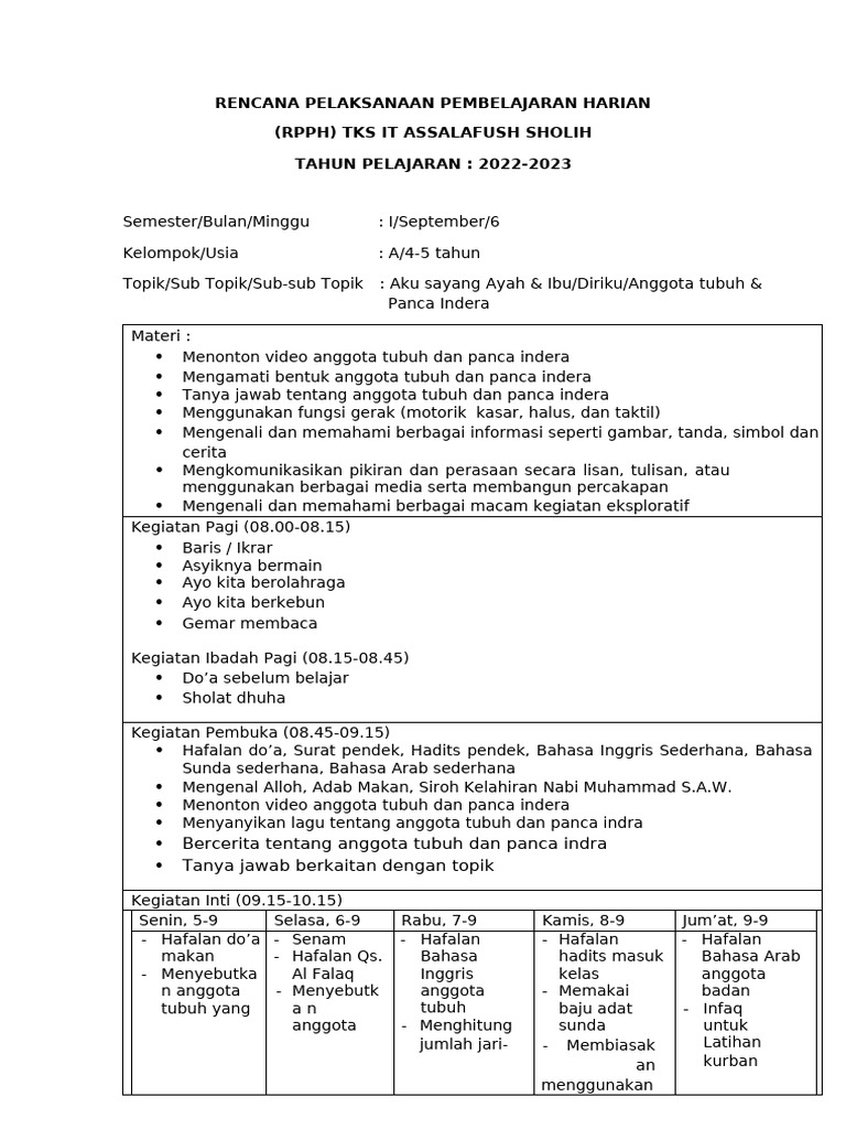 RPPH A Diriku Minggu Ke 6 1 | PDF