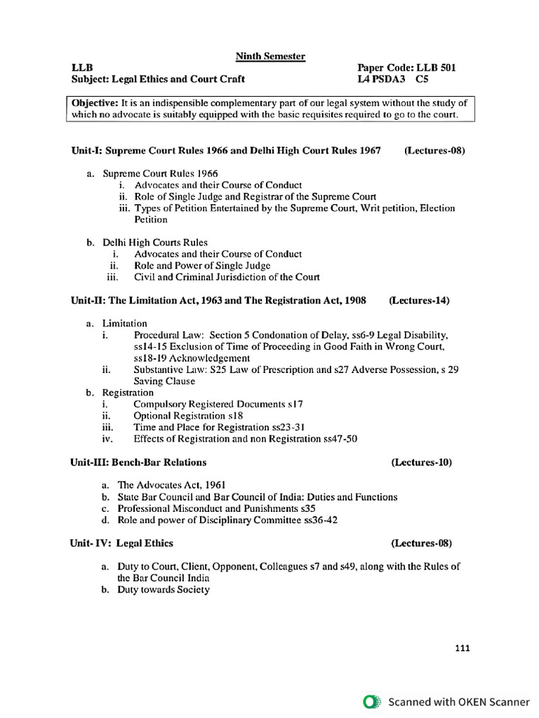 BA LLB 9 Syllabus | PDF