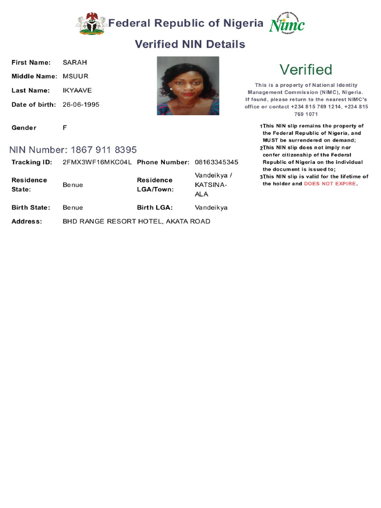 .NG - Nin - SARAH MSUUR IKYAAVE - Verified-Slip | PDF