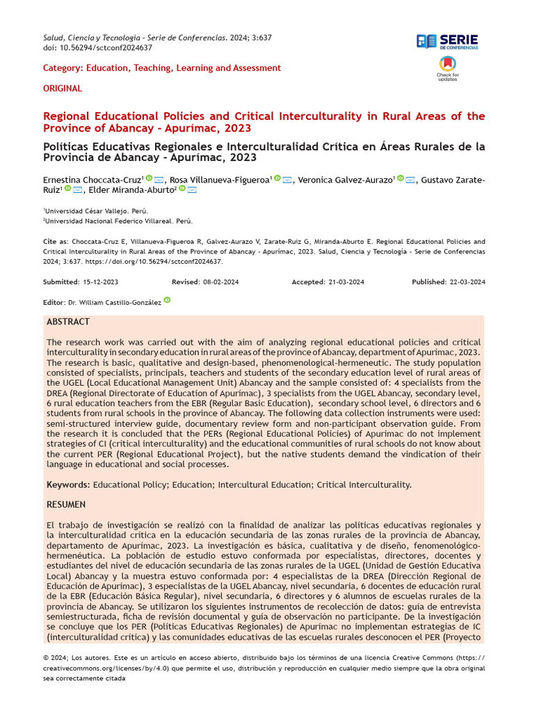 Regional Educational Policies and Critical Interculturality in Rural Areas of The Province of ...