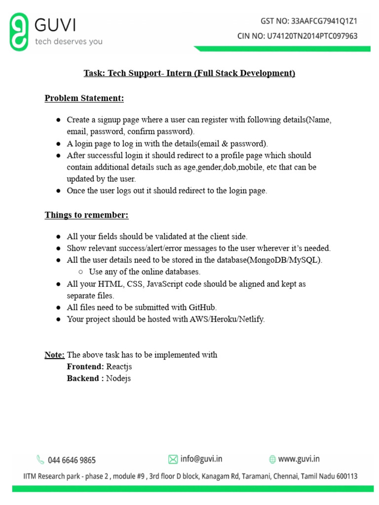 GUVI - Task - Tech Support Intern | PDF