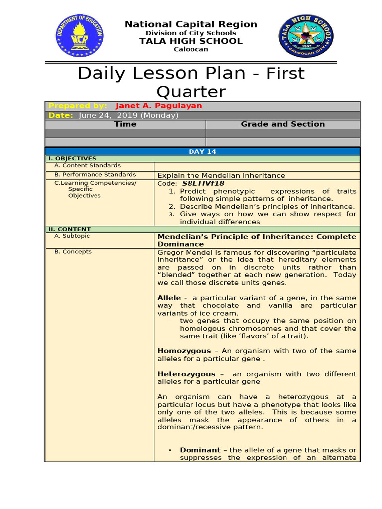 Cot 1 Sy 2021 2022 LP | PDF | Dominance (Genetics) | Zygosity