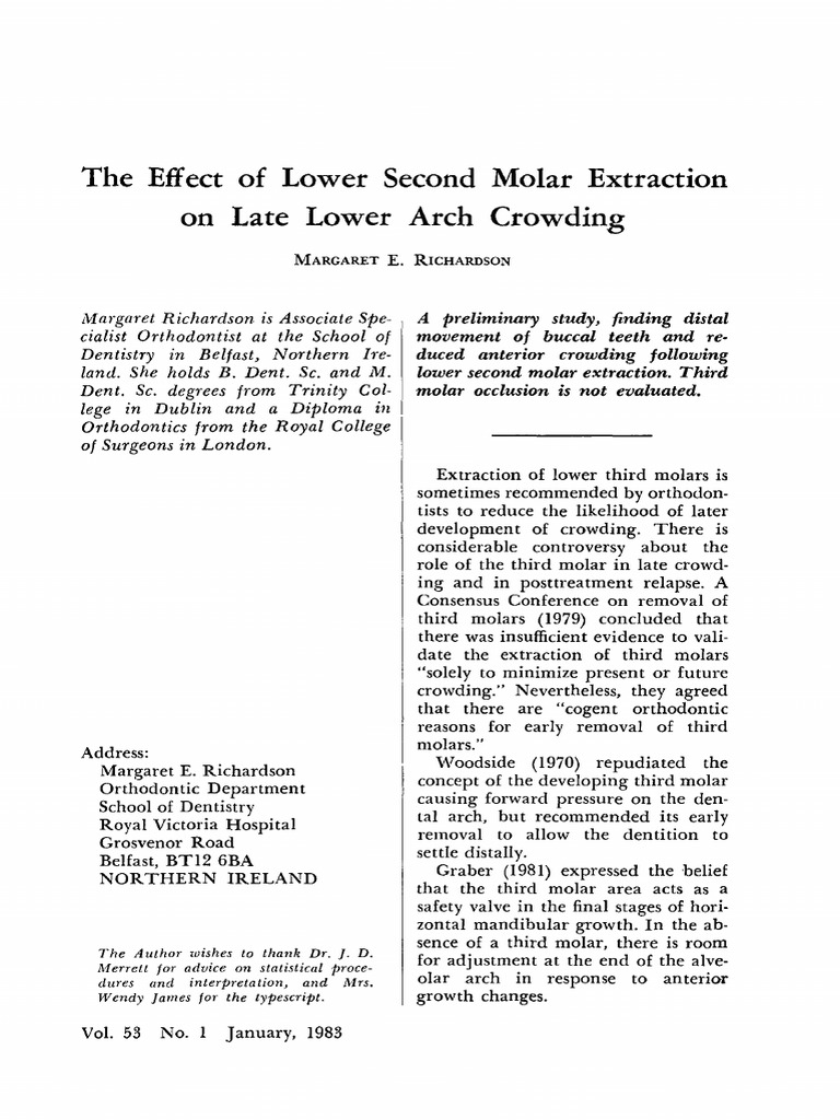 The Effect of Lower Second Molar Extraction On Late Lower Arch Crowding ...
