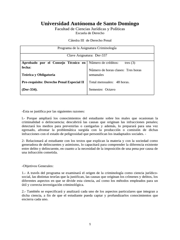 Programa Criminología, Der-337 | PDF