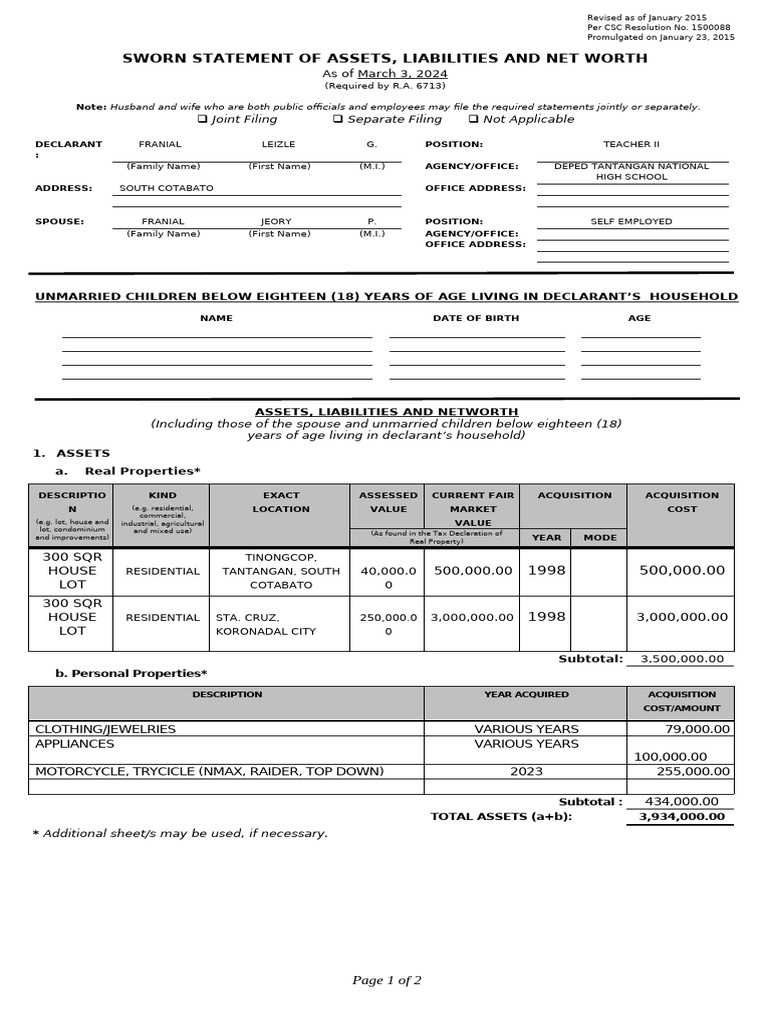 Saln Template | PDF