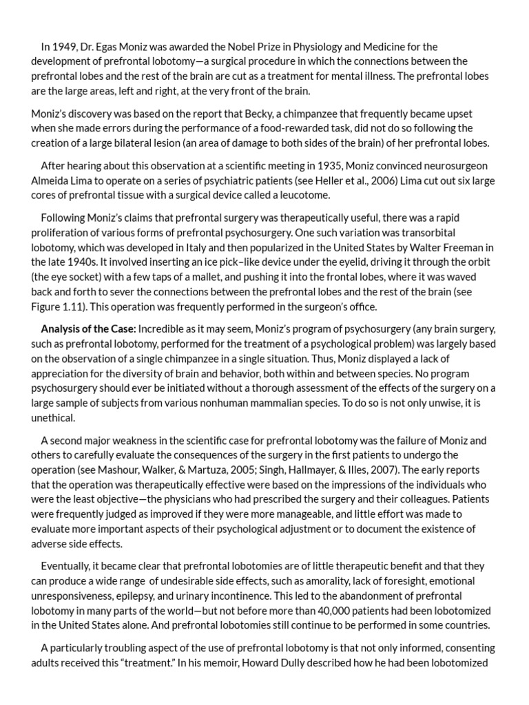 Case Study - Becky, Moniz, and The Prefrontal Lobotomy | PDF