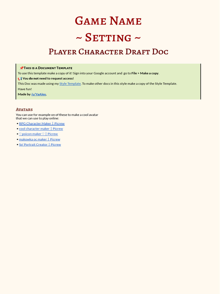 DnD PCDraft DocTemplate | PDF