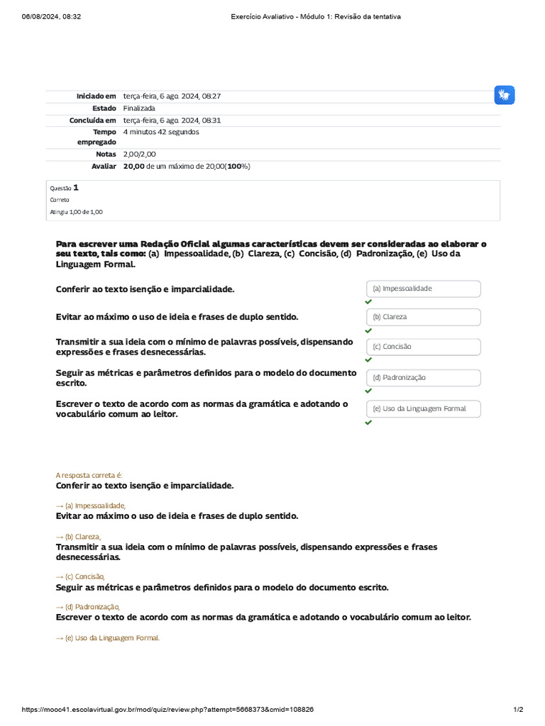 Exercício Avaliativo - Módulo 1 - Revisão Da Tentativa | PDF