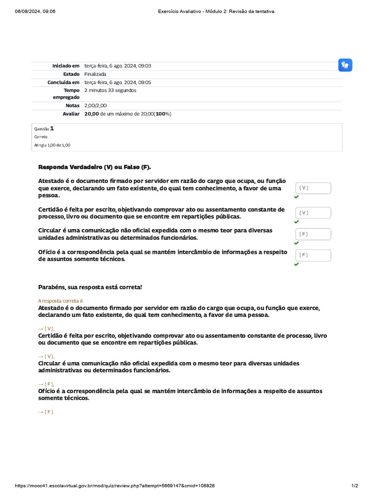 Exercício Avaliativo - Módulo 2 - Revisão Da Tentativa | PDF