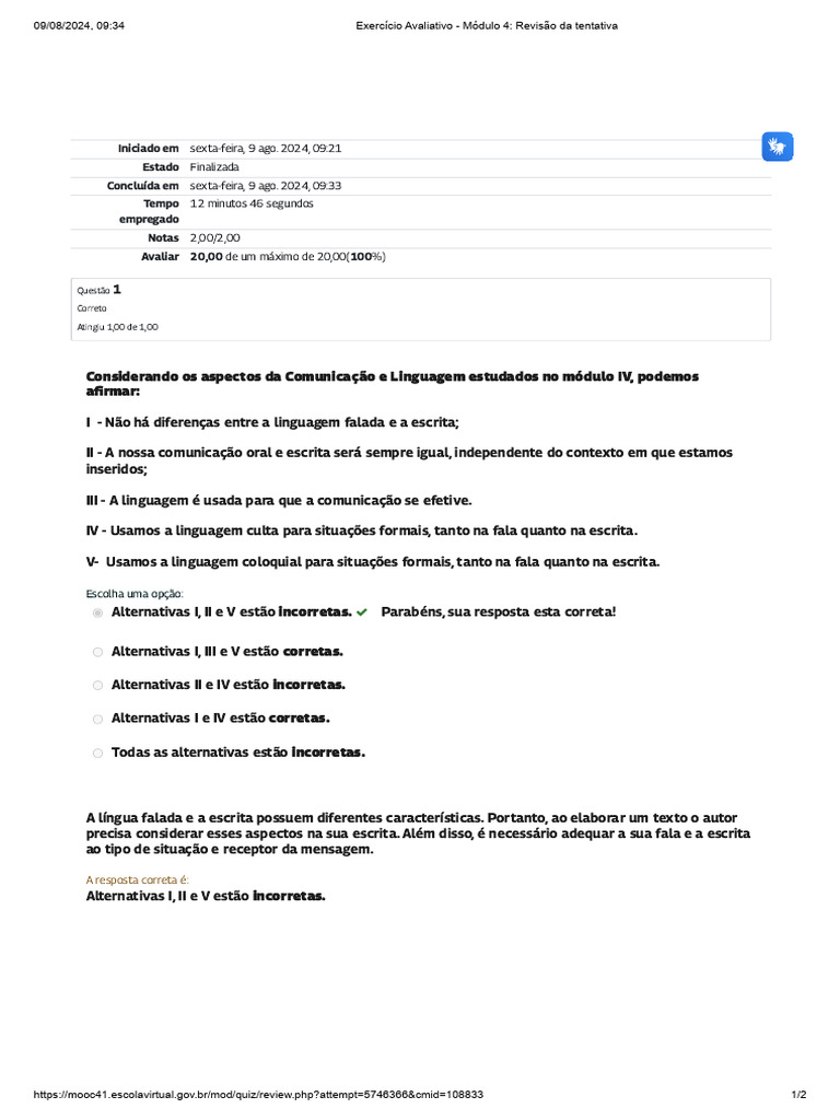Exercício Avaliativo - Módulo 4 - Revisão Da Tentativa | PDF