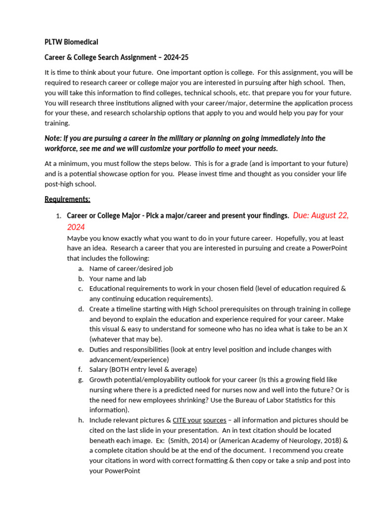 College and Career Search Project 2024-25 - Career Presentation | PDF