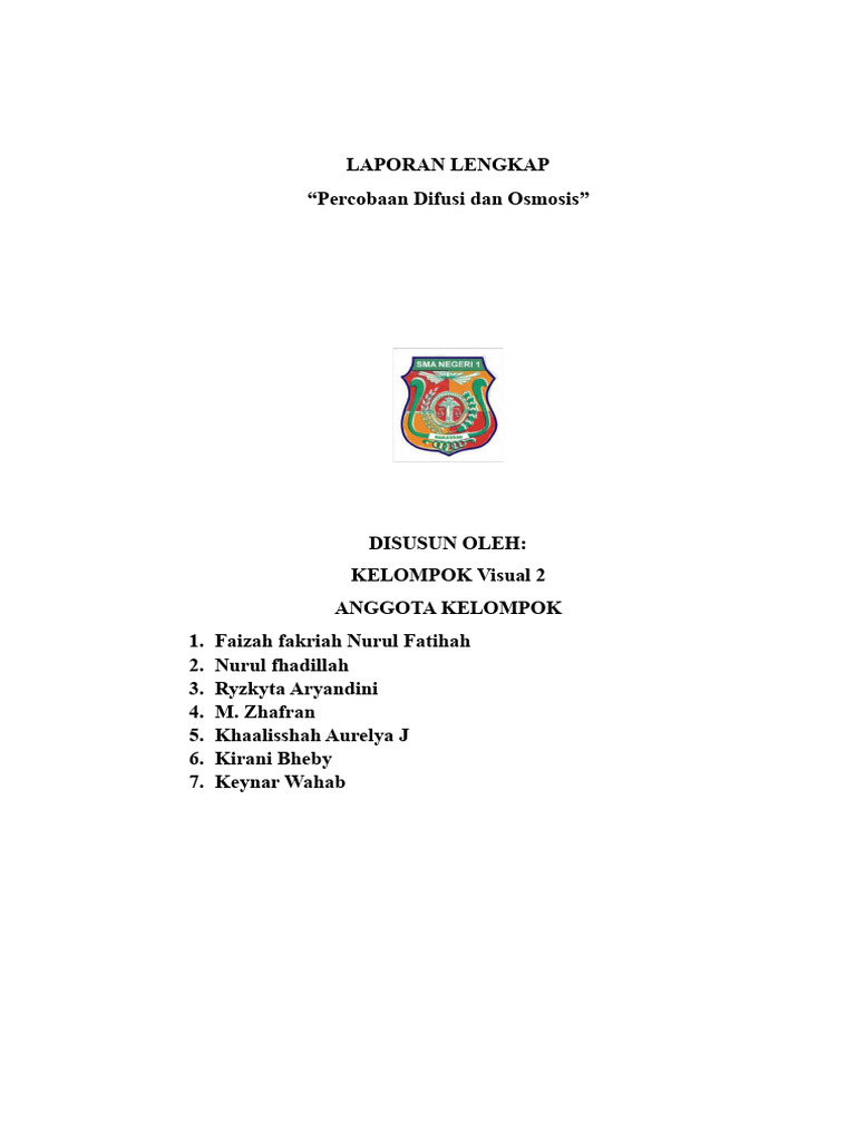 Format Laporan Lengkap Biologi Xi Visual 2 Avogadro | PDF