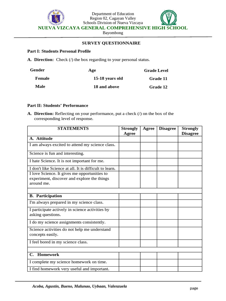 Survey Questionnaire Student | PDF