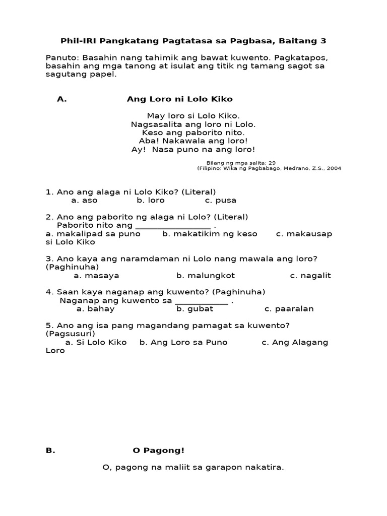 Group Screening Test Passageseng and Fil With Key To Crrection and ...